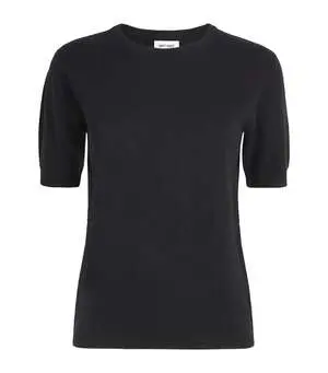 Soft Goat Cashmere Short Sleeve Sweater - Black