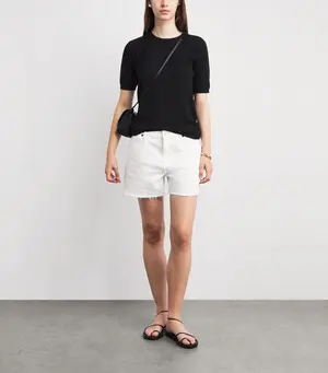 Soft Goat Cashmere Short Sleeve Sweater - Black