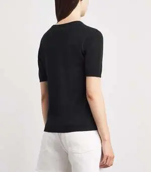Soft Goat Cashmere Short Sleeve Sweater - Black