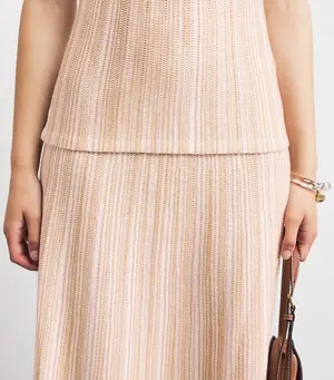 Soft Goat Silk-cashmere Midi Skirt With Stripes