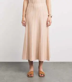 Soft Goat Silk-cashmere Midi Skirt With Stripes