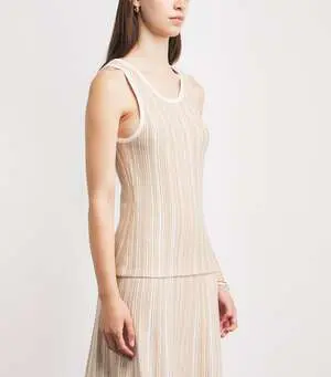 Soft Goat Silk-cashmere Textured Stripe Tank Top