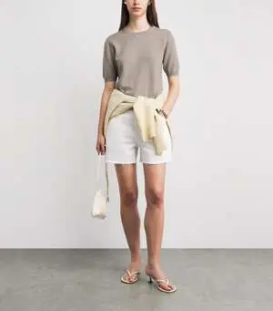 Soft Goat Cashmere Short-sleeve Sweater - Grey