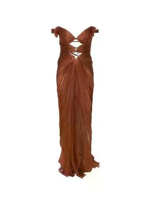 MARIA LUCIA HOHAN Catarina Plissé-effect Maxi Dress - Brown