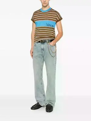 Versace Logo-embroidered Striped T-shirt