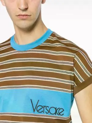 Versace Logo-embroidered Striped T-shirt