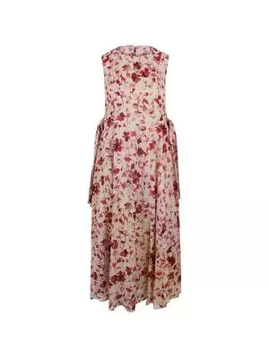 Max Mara Beige Floral Print Tie-waist Dress