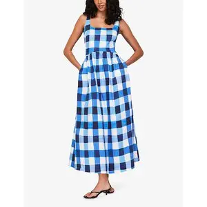 RO&ZO Gingham-print Stretch-cotton Maxi Dress - Blue