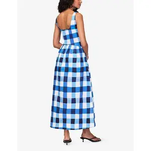 RO&ZO Gingham-print Stretch-cotton Maxi Dress - Blue