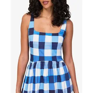 RO&ZO Gingham-print Stretch-cotton Maxi Dress - Blue