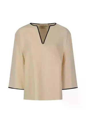 Valentino Garavani Silk Blouse With Contrast Trim - Neutrals