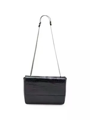 Gucci Croc-embossed Flap Shoulder Bag - Black