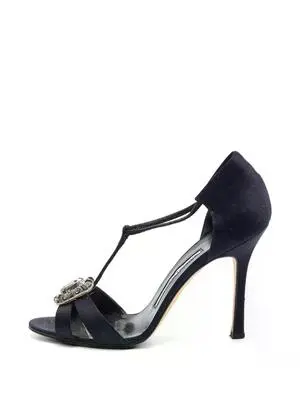 Manolo Blahnik Crystal Embellished Ankle Strap Sandals - Black