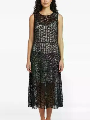 Paule Ka Guipure Lace Sleeveless Midi Dress - Black