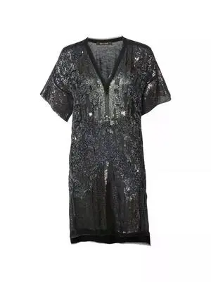 Roberto Cavalli Sequined V-neck Mini Dress - Black