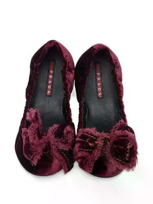 Prada Burgundy Bow Detail Ballet Flats - Red