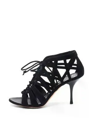 GIUSEPPE ZANOTTI Suede Cut-out Lace-up Stiletto Sandals - Black