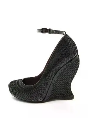 Bottega Veneta Leather Patent Thread-weave Wedge Pumps