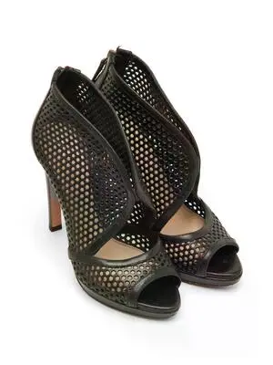 Prada Perforated Open-toe Ankle Boots - Black