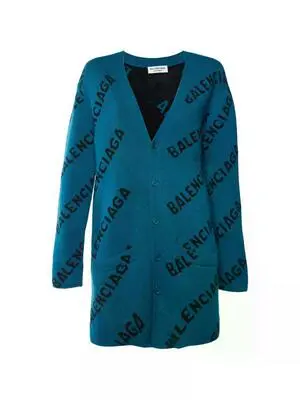 Balenciaga All-over Logo Knitted Cardigan - Green