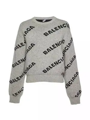 Balenciaga All-over Logo Knit Sweater - Grey