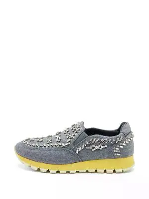 Prada Crystal-embellished Slip-on Sneakers - Grey
