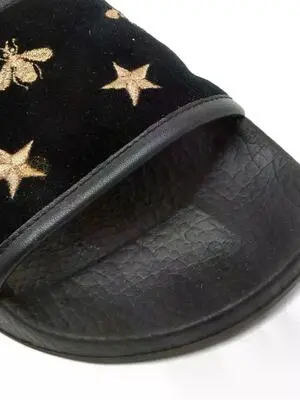 Gucci Velvet Bee Embroidered Slides