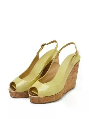 JIMMY CHOO Patent Leather Wedge Sandals - Yellow