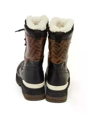 Fendi Zucca Print Shearling Lined Lace-up Boots