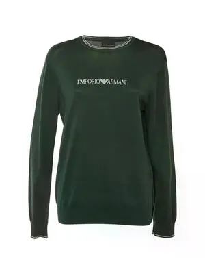Emporio Armani Logo Embroidered Crew Neck Sweater - Green