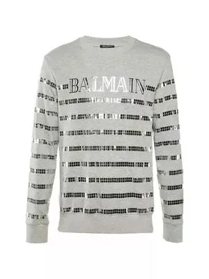 Balmain Logo Print Cotton Sweatshirt - Grey