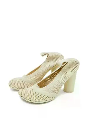 Bottega Veneta Beige Knit Open-knit Panels Block Heel Pumps