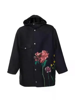 Valentino Garavani Floral-jacquard Hooded Coat - Black