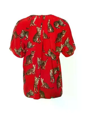 Dolce & Gabbana Silk Cat Print Blouse
