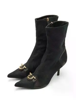 FERRAGAMO Gg Canvas Pointed Toe Ankle Boots - Black