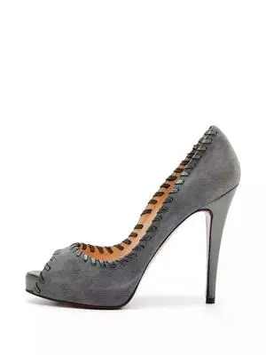 CHRISTIAN LOUBOUTIN Very Privé Whipstitch Peep Toe Platform Stiletto Pumps - Grey
