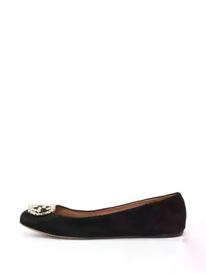 Gucci Interlocking G Crystal-embellished Suede Ballet Flats