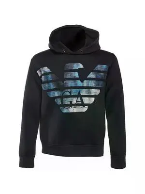 Emporio Armani Logo Embroidered Hoodie - Blue