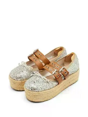 Miu Miu Glitter Platform Espadrille Ballet Flats