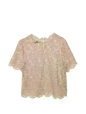 Valentino Garavani Pink Floral Lace Scalloped Blouse - Neutrals