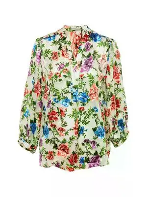 Alice + Olivia Devoré Floral Print Mandarin Shirt