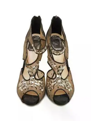 Dior Black Mesh Crystal Embellished Cut-out Stiletto Sandals