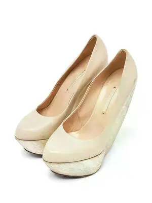 NICHOLAS KIRKWOOD Beige Lace Covered Platform Wedge Pumps - Neutrals