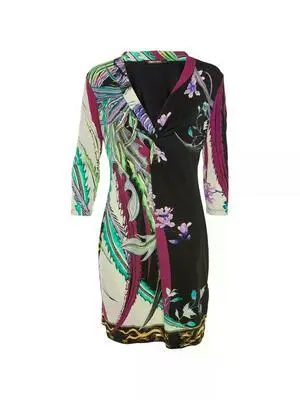 Roberto Cavalli Abstract Floral-print Knotted Mini Dress - Black