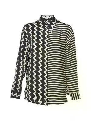 Stella McCartney Silk Chevron And Stripes Print Long Sleeve Shirt
