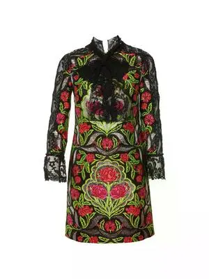 Gucci Floral Brocade Lace Mini Dress - Black