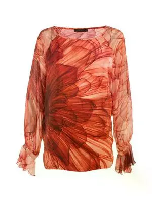 Max Mara Floral Print Silk Blouse - Red