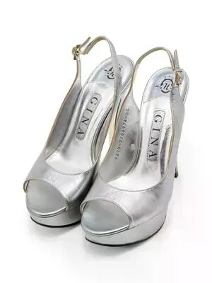 GINA Platform Slingback Pumps - Silver