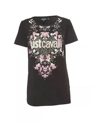 Just Cavalli Logo-print Floral T-shirt - Black