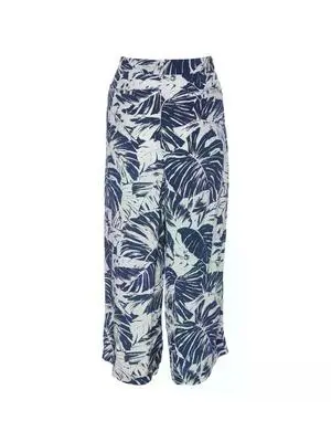 Max Mara Cropped Tropical Print Silk Trousers